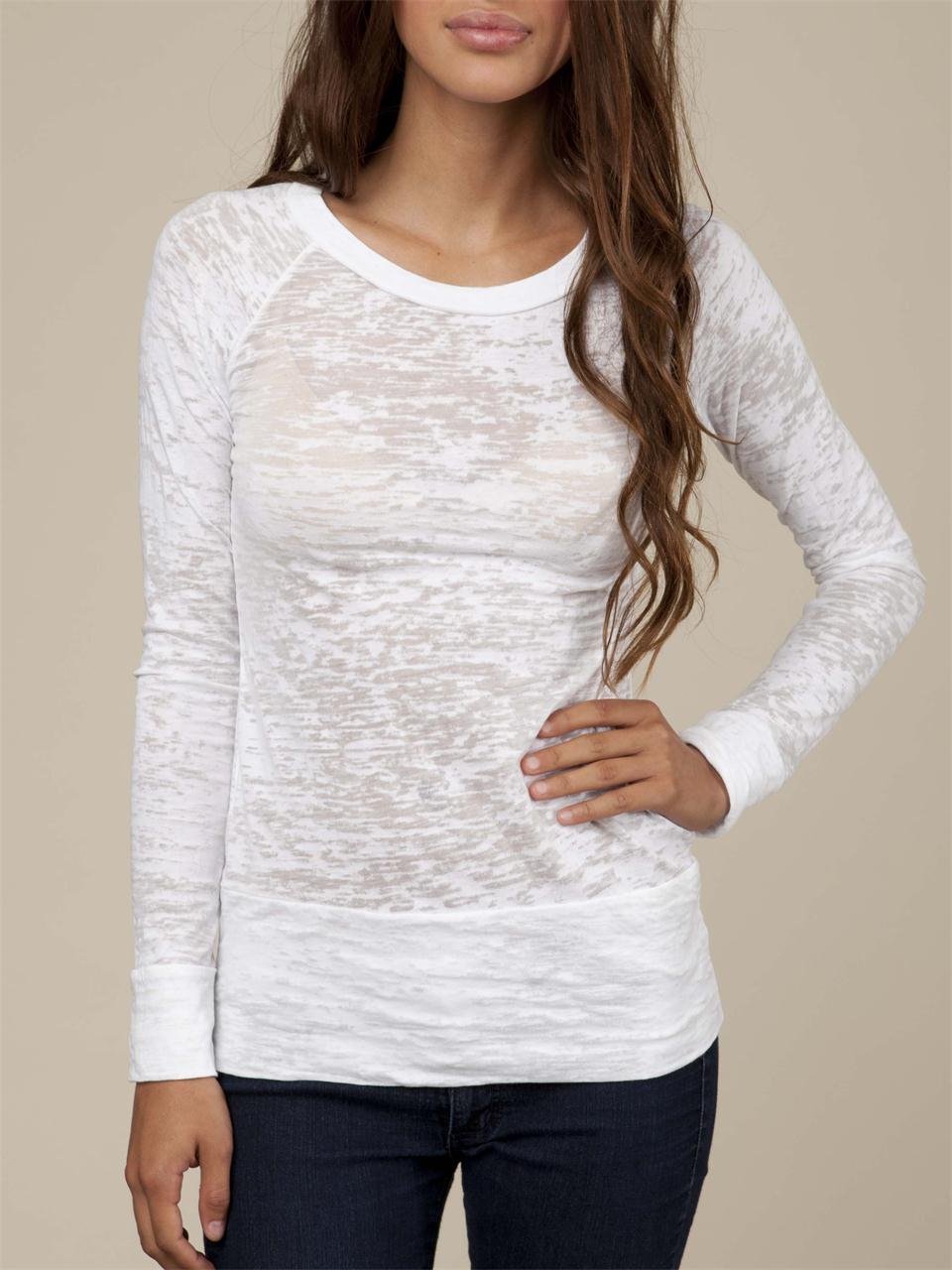 Burnout Long Sleeve Raglan In White Tops